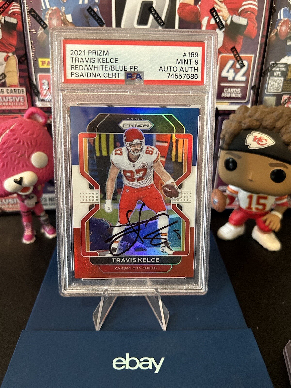 2021 Panini Prizm, Travis Kelce, On Card Auto Auth., Red White & Blue ...