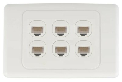 6 Gang Clipsal 2000 Compatible Wall Plate with CAT6 RJ45 Data Network ...