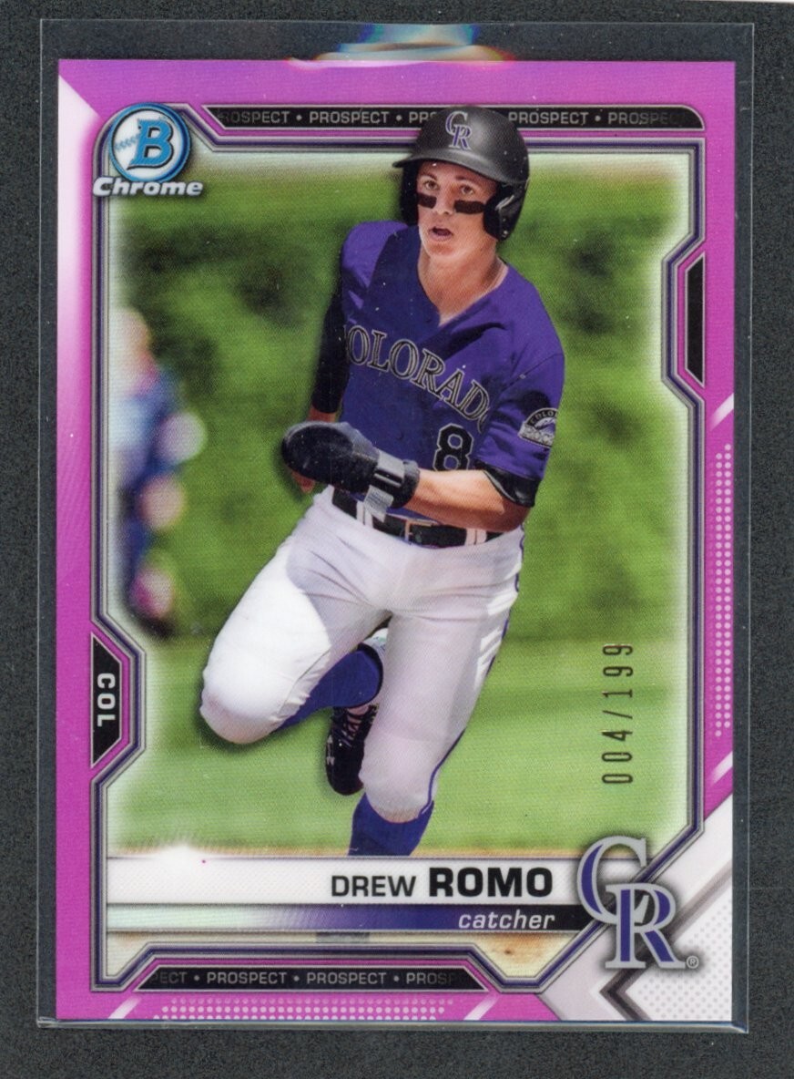 2021 Bowman Chrome Drew Romo #BCP-164 FUCHSIA /199 - Colorado Rockies ...