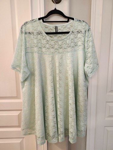Women's plus size 3X pale aqua lined floral lace tunic style blouse | eBay