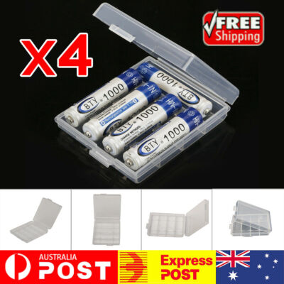 4x Clear Plastic AA AAA Battery Box Storage Case Cover Batteries Holder ...