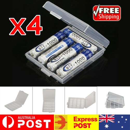 4x Clear Plastic AA AAA Battery Box Storage Case Cover Batteries Holder ...