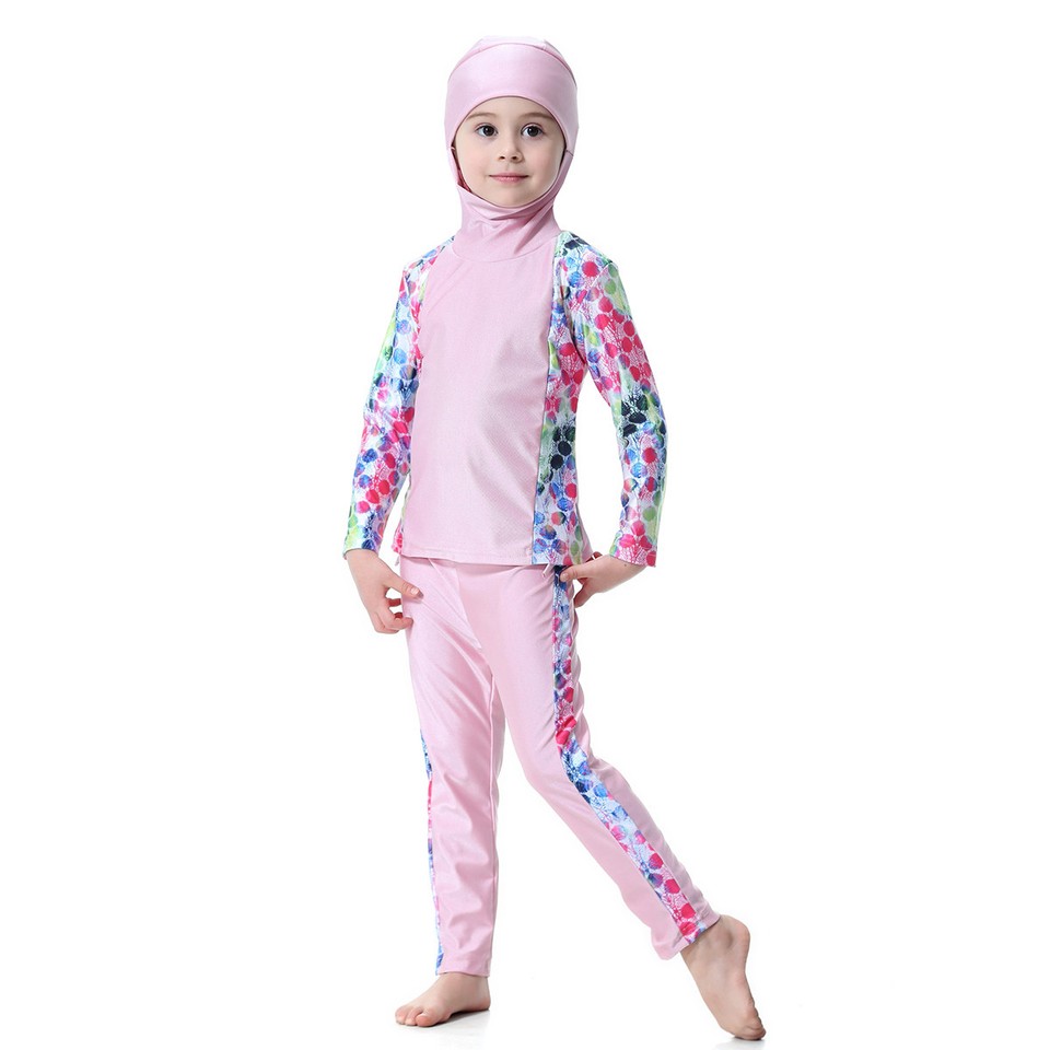Muslim Kids Girls Swimwear Full Cover Swimsuit Modest Islamic Burkini ...