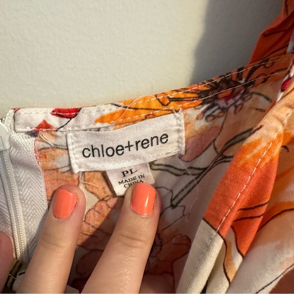 Chloe + Rene White Orange Cotton Pink Floral Maxi Dress Large | eBay