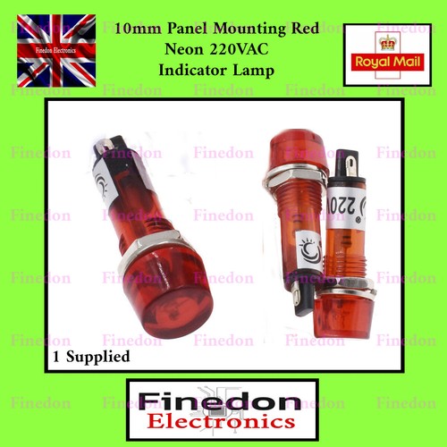 Red 10mm Panel Mount Neon 220VAC Indicator Lamp UK Seller | eBay