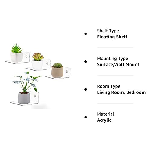 4 Pack Small Acrylic Wall Shelves Mini Floating Display Ledges for ...