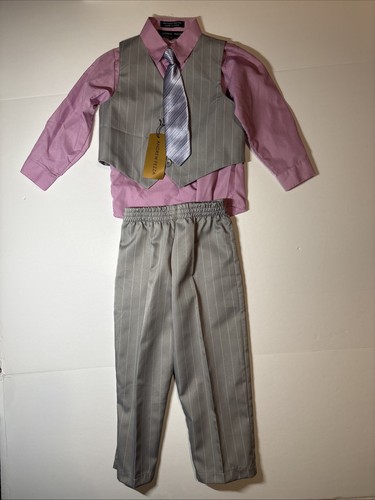 Andrew Fezza Boys Suit Set Size 3T Gray Pin Stripe Best Pants Tie Shirt ...
