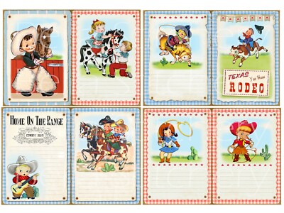 Set of 8 Vintage Retro Cowboy & Cowgirl Label STICKERS #2 - Just Cut ...