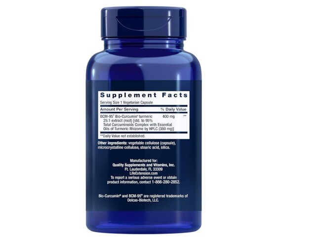 Super Bio-Curcumin Turmeric Extract, 400mg 3X60 Caps Life Extension BCM ...