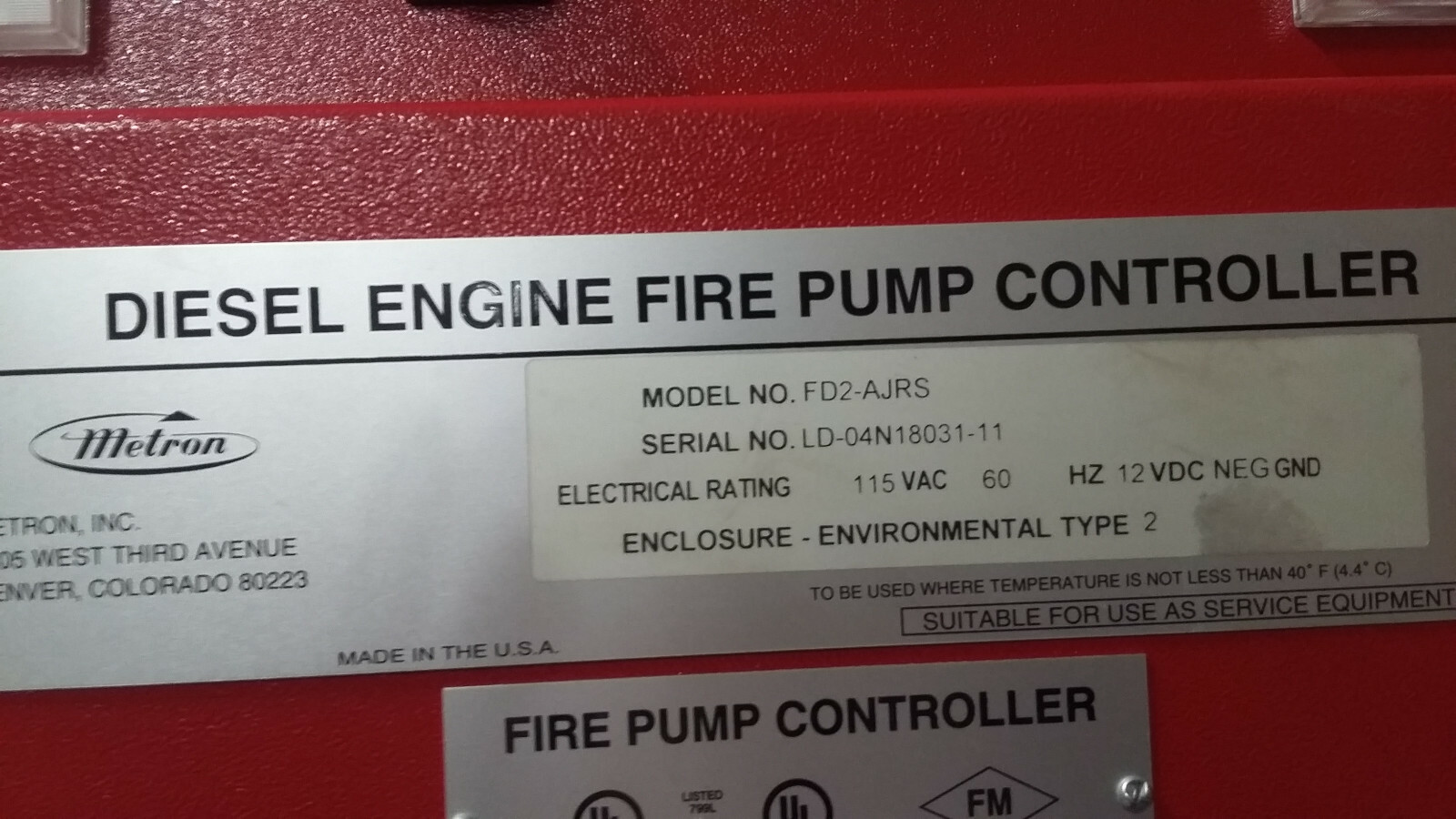 Metron FD2-AJRS Diesel Engine Fire Pump Control Panel | eBay