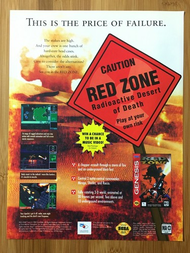 Red Zone Sega Genesis 1994 Vintage Video Game Print Ad/Poster Official ...