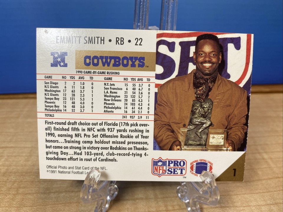 1991 Pro Set Emmitt Smith Offensive ROOKIE OF THE YEAR Card #1 Dallas ...