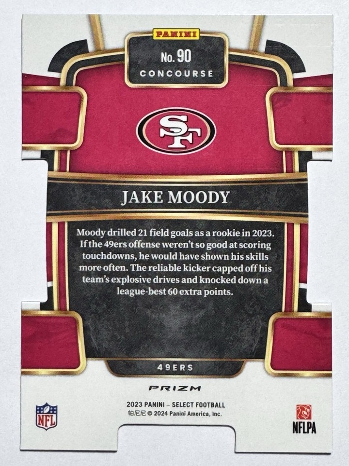 ROOKIE CARD JAKE MOODY 49ers 2023 Panini Select RED & BLACK DIECUT Card ...