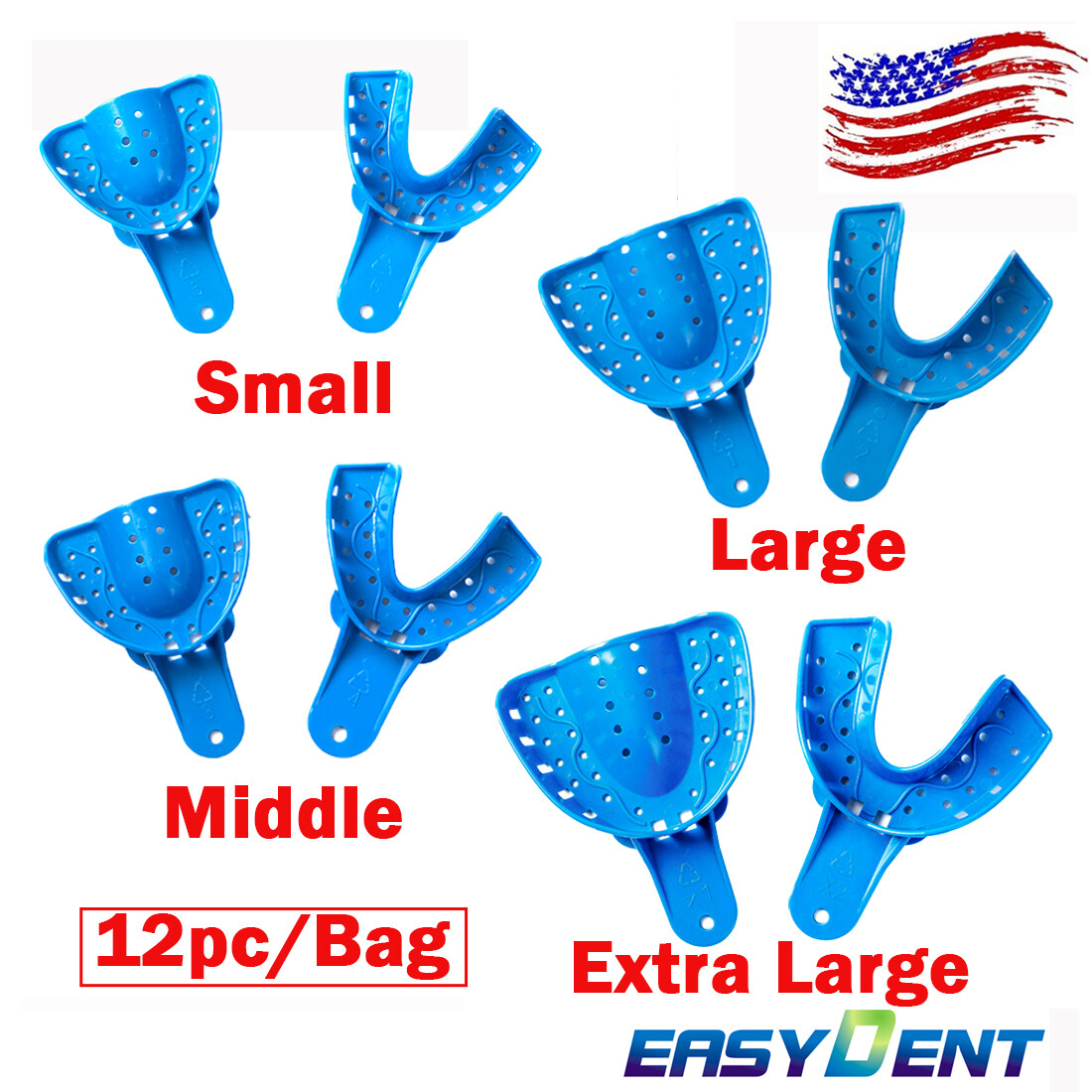 12Pcs Dental Impression Trays Perforated Plastic Denture trays Upper ...