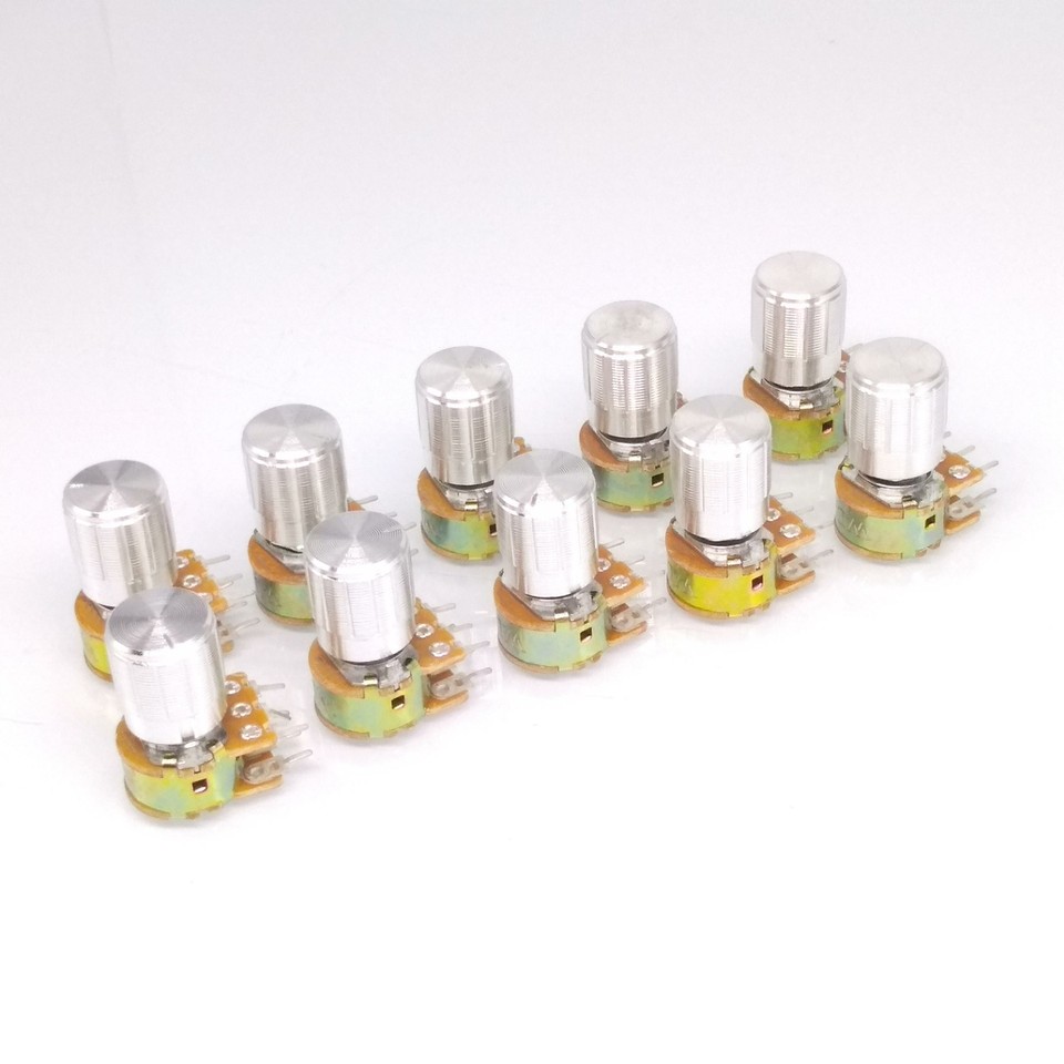 10pcs 1K B1K OHM Linear Taper Rotary Dual Potentiometer POT Silver ...