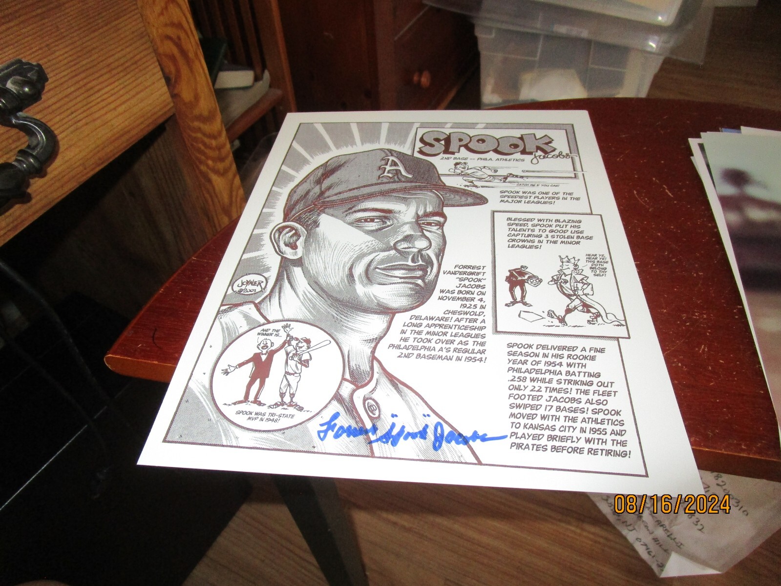 Spook Jacobs Philadelphia A's Athletics Signed Baseball Comic Artwork ...