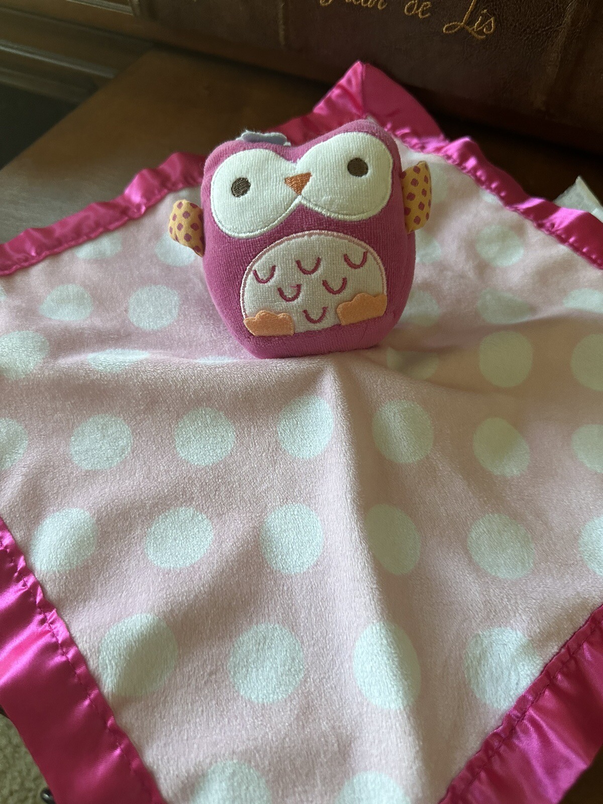 Circo Pink Owl Lovey Plush Security Blanket White Polka Dot Satin Trim ...