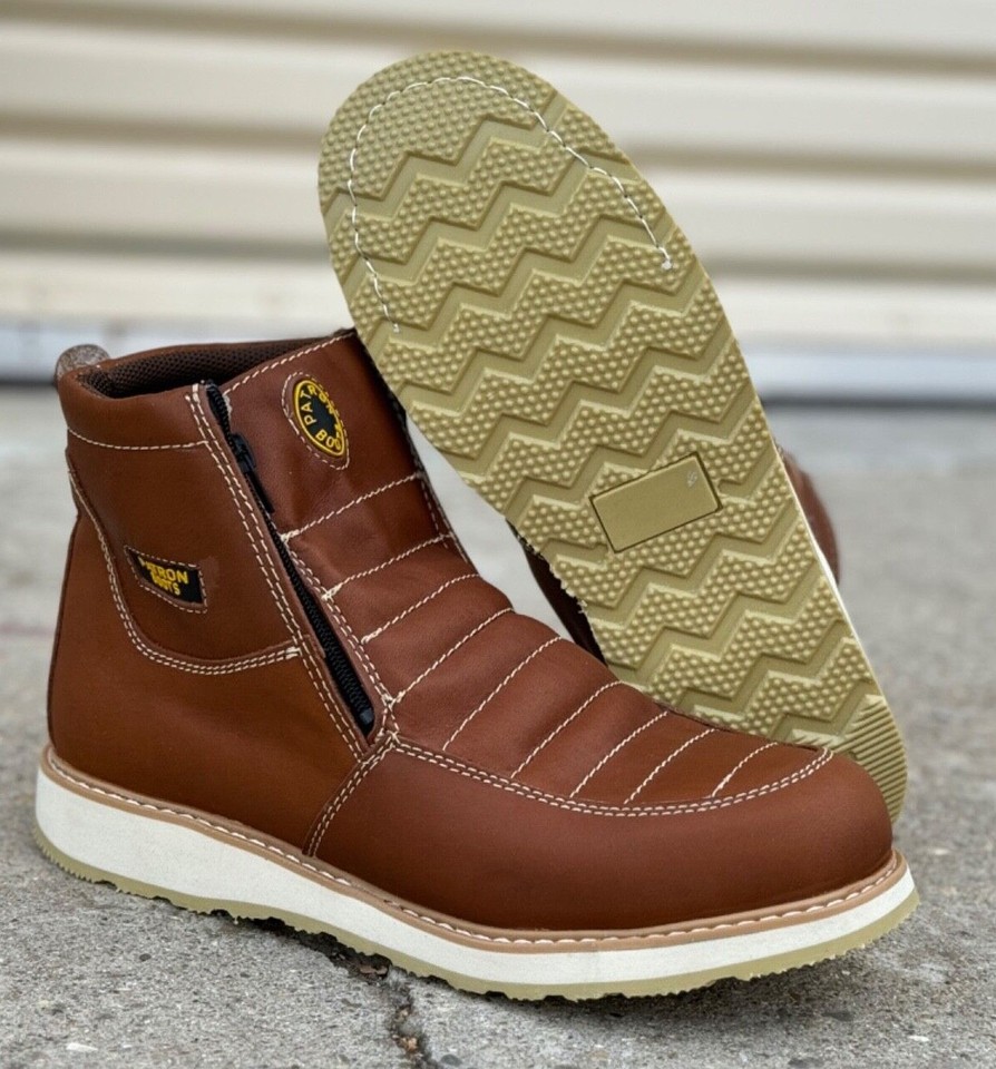 MENS WORK BOOTS LEATHER ZIP UP SAFETY SOFT TOE OIL RESISTANT SUPER ...