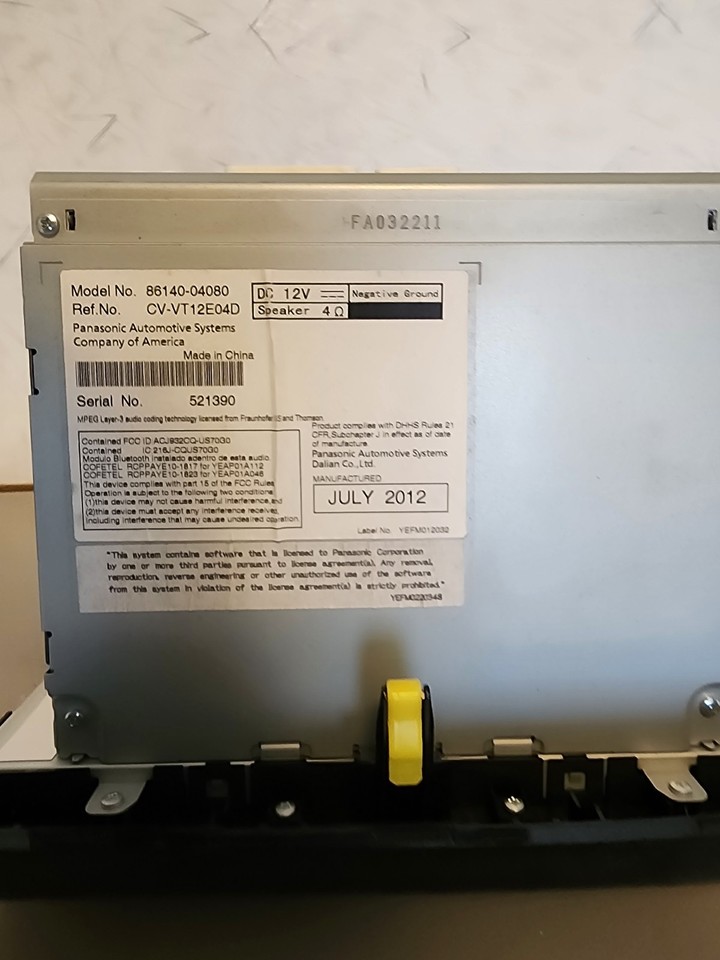 Toyota Tacoma Touch Screen Radio MP3 Bluetooth CD Player Model No ...