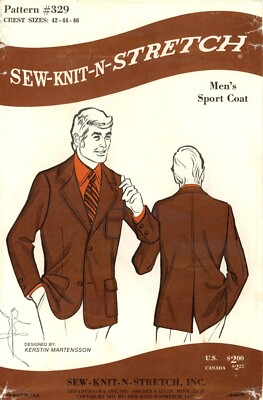 Sew Knit N Stretch 329 Men's Sport Coat Sz 42-46 UNCUT Sewing Pattern ...
