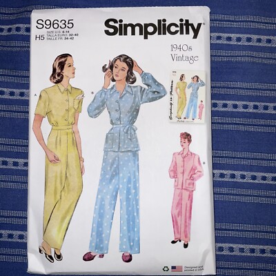 SIMPLICITY PATTERN 9635 PAJAMAS RETRO 40S MISSES SIZES 6 8 10 12 14 ...