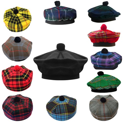 Men's & Women’s Scottish Tam O Shanter Hat Bonnet Traditional Tammy Cap ...