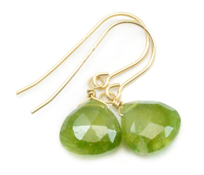 Green Vesuvianite Idocrase Earrings Heart faceted Drops 14k Solid Gold ...