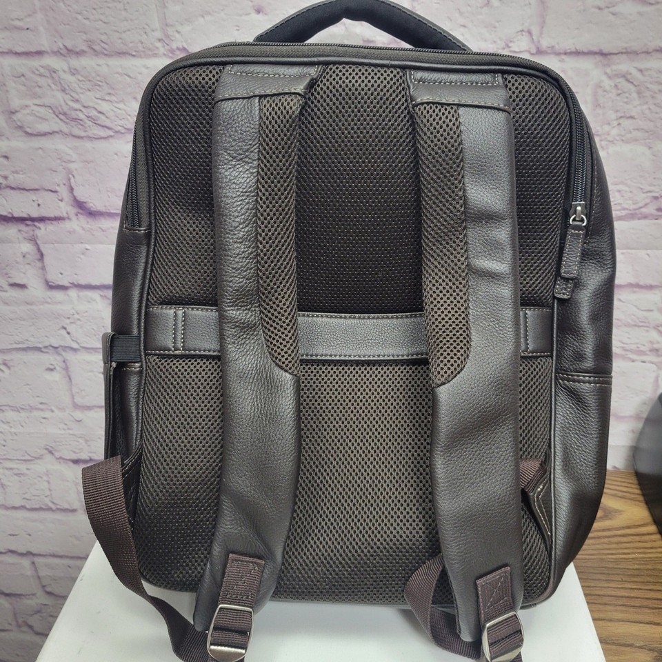 Levenger Brown Leather Utility 3 Compartment Backpack Bag Laptop ...