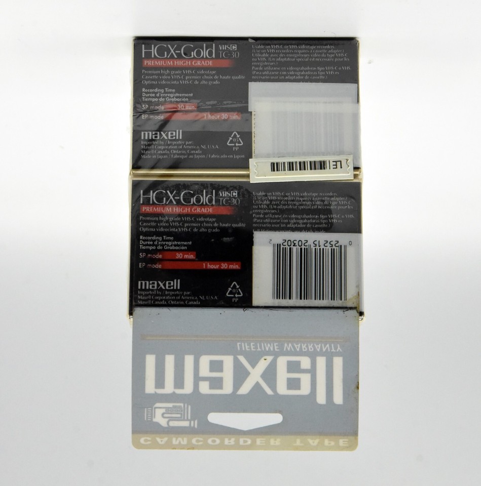 Pack Of 2 Maxwell VHS-C TC-30 HGX-Gold Premium High Grade Video Tapes ...