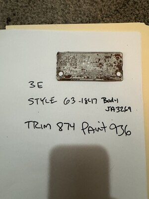 1963 Impala Cowl Tag Used Oem | eBay