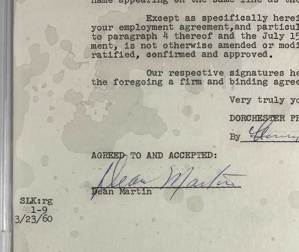 Ocean’s 11 1960 Rat Pack Signed Contracts Sinatra, Martin, Davis Jr ...