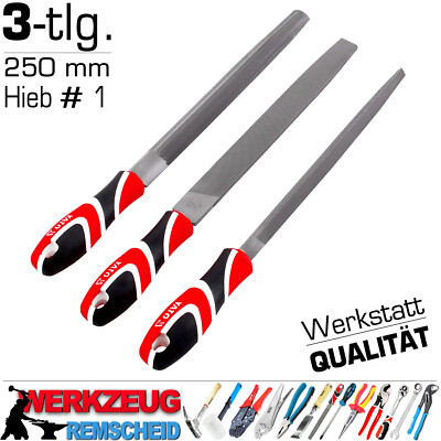 3-tlg Metallfeile Werkstattfeile Flach Dreikant Halbrund Feile Hieb # 1 ...