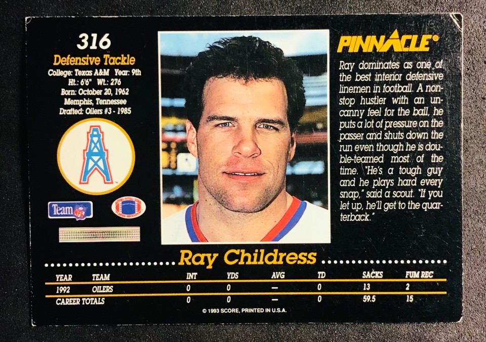 Houston Oilers RAY CHILDRESS auto autograph signed 1993 PINNACLE card ...