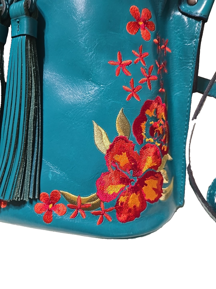 Patricia Nash Leather Teal Embroidered Crossbody. Excellent Condition ...