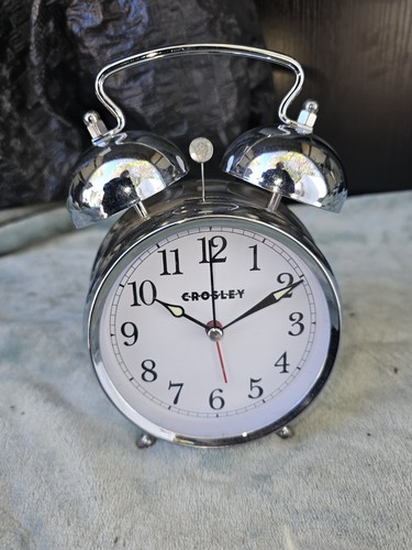 Crosley Metallic Twin Bell Alarm Chrome Silver Clock 7” Tall 5” Wide | eBay