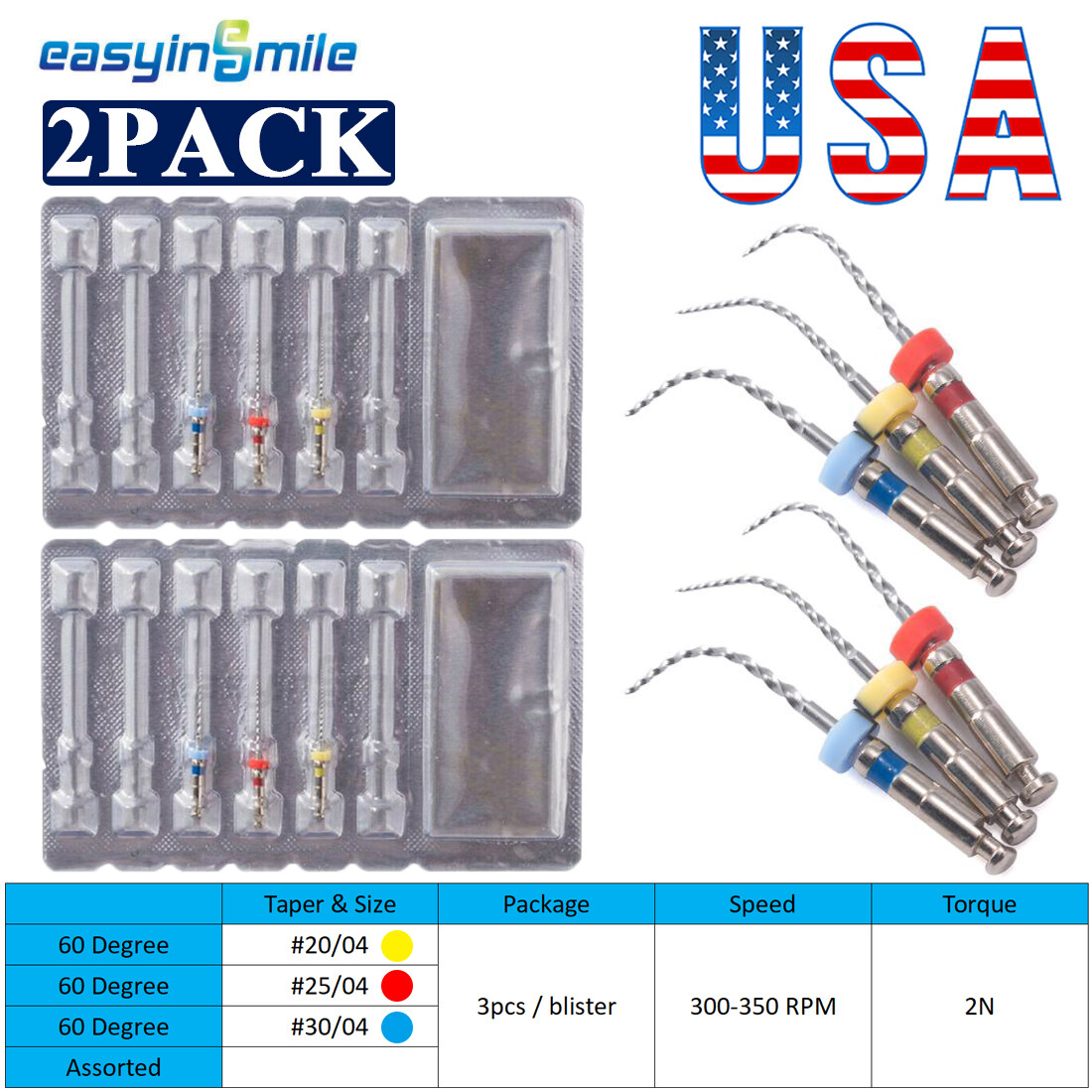 2Pack Dental Endo NITI Rotary File for Kids Root Canal Treatment 6File ...