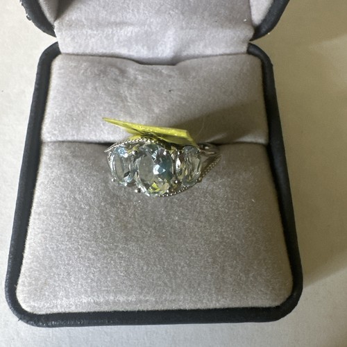 Sterling Silver 925 STS Chuck Clemency Band Ring, 3 Stone Aquamarine ...