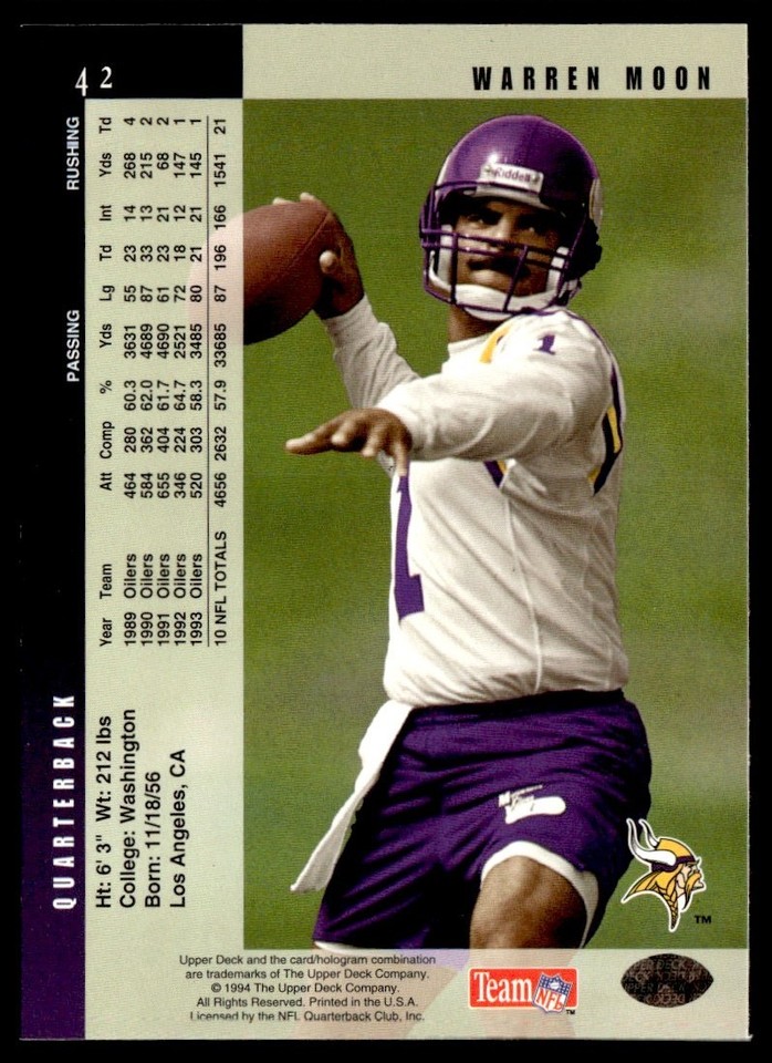 1994 Upper Deck Warren Moon Minnesota Vikings #42 | eBay