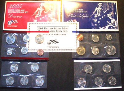 5 - 2005 MINT SET - P & D - Uncirculated 22 COIN SET - 5 Sets - 110 ...