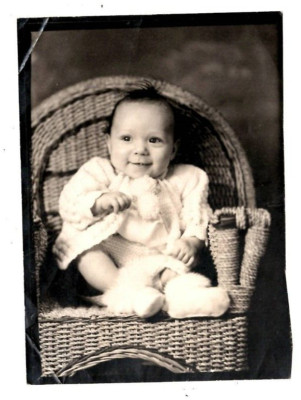 Vintage Photograph Kay Bower Baby Studio Portrait Wicker Chair Booties ...