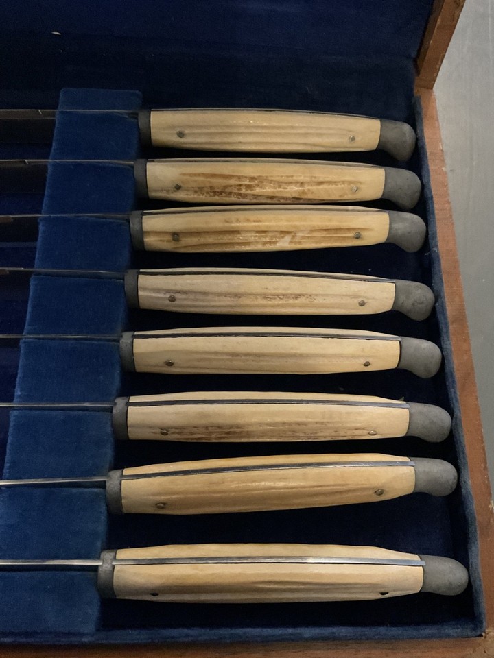 Vintage QUEEN CUTLERY Stag Bone Steak Knife Set 8 KNIVES in Case | eBay