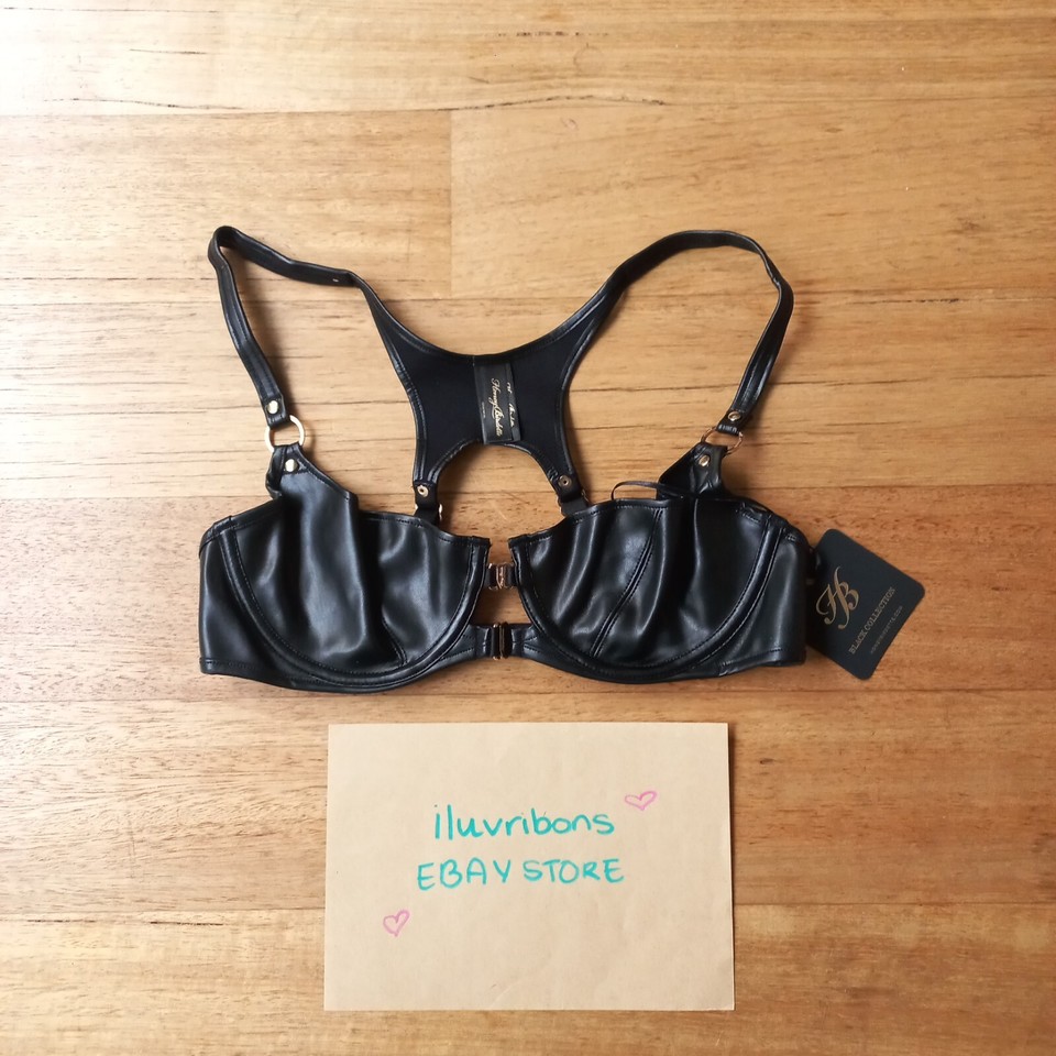 ️ Honey Birdette JAEL 12C Faux Leather Bra 34C Sexy Black LEATHERETTE ️ ...