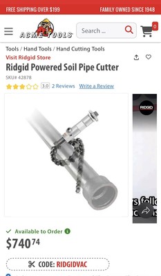 RIDGID Powered Soil 8 inch Pipe Cutter 95691428783| eBay