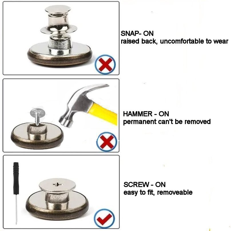 Screw together Jeans Tack Button, Stud Rivet NO-SEW 17mm Replacement ...