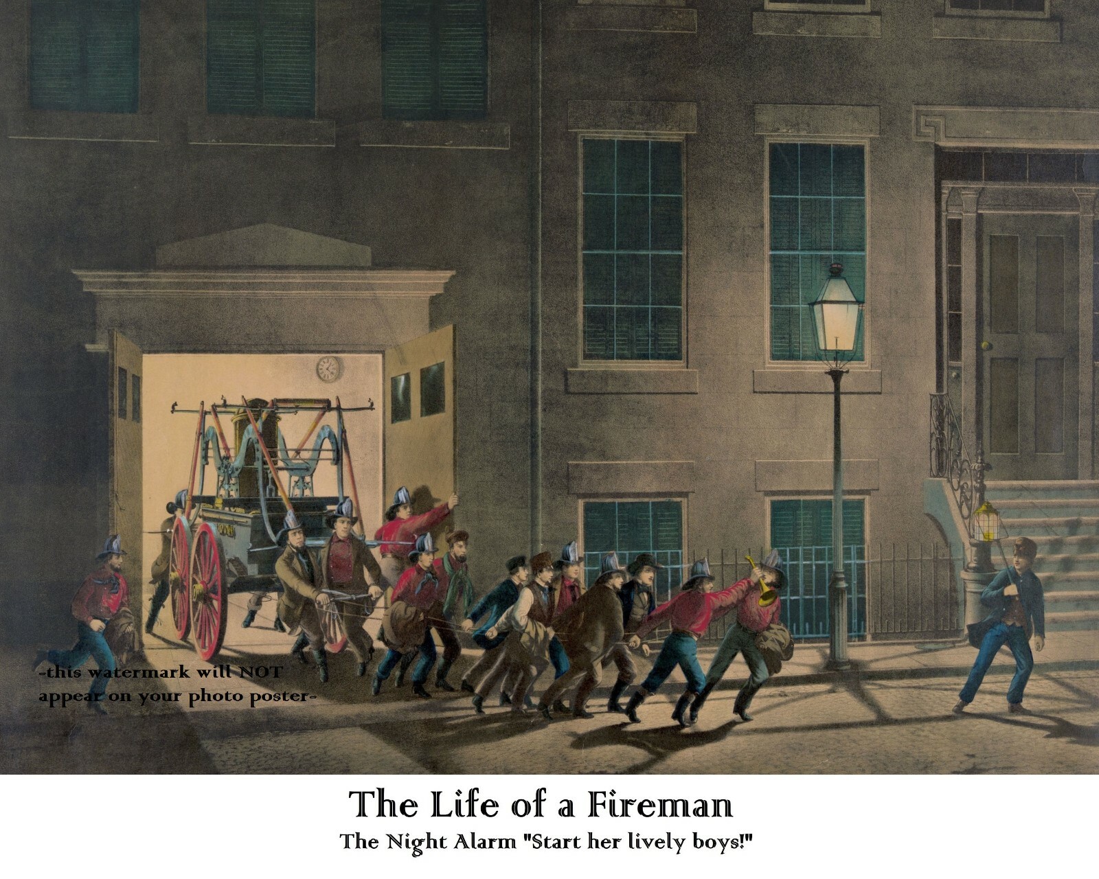 1854 Vintage Life of a Fireman PHOTO Art Fire Truck Engine Horse Wagon ...