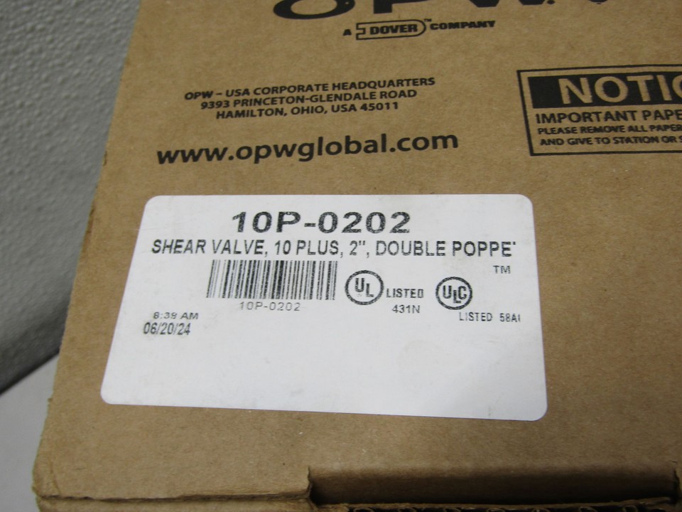 OPW 10 Plus 2" Double Poppet Emergency Shut-Off Shear Valve 10P-0202 | eBay