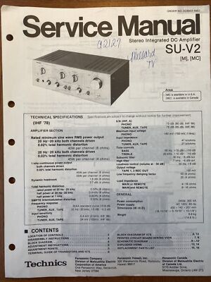 TECHNICS BY PANASONIC SU-V2 STEREO INTEGRATED DC AMPLIFIER SERVICE REPAIR MANUAL | eBay
