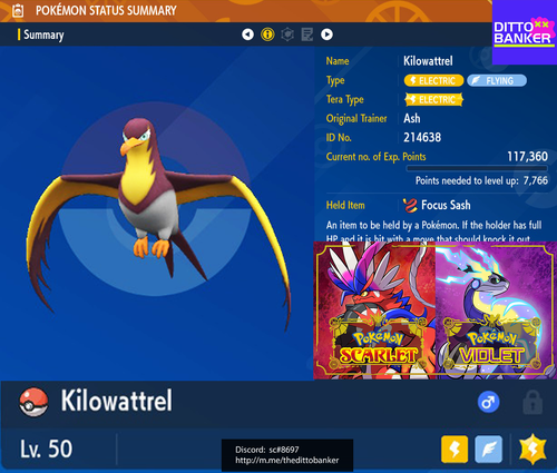 Pokemon Scarlet/Violet SHINY Kilowattrel Lv.100 6IV Timid Competitive ...