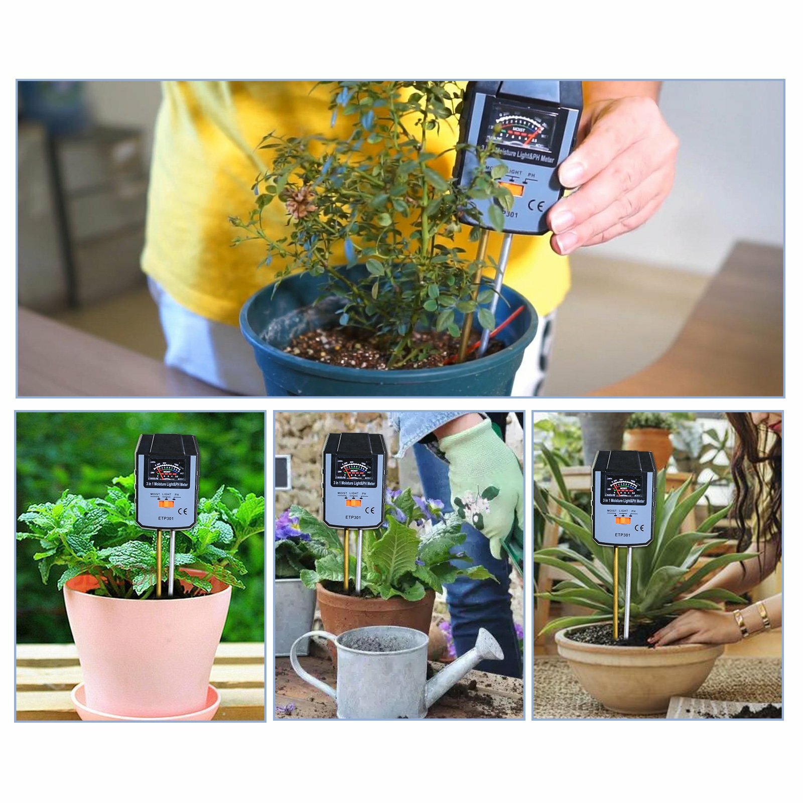 3-in-1 Moisture PH Sunlight Test Meter with Light Soil Function Garden ...