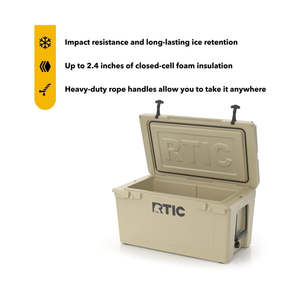 RTIC 65 QT Ultra-Tough Cooler Hard Insulated Portable Ice Chest Box for ...